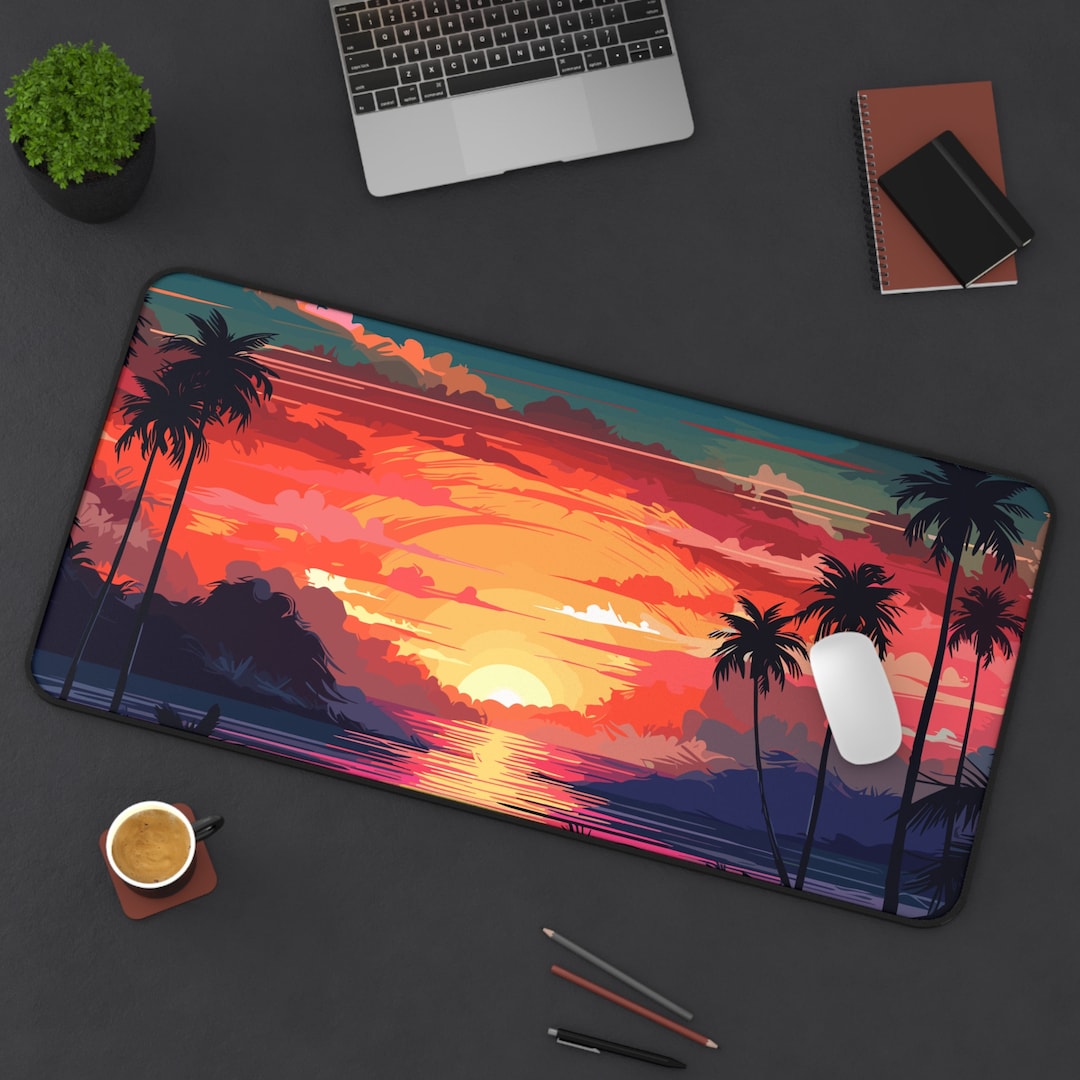 Tropical Island Mousepad, Sunset Sky Desk Mat, Anti-slip Colorful Gaming Mousepad XXL, Palm ...