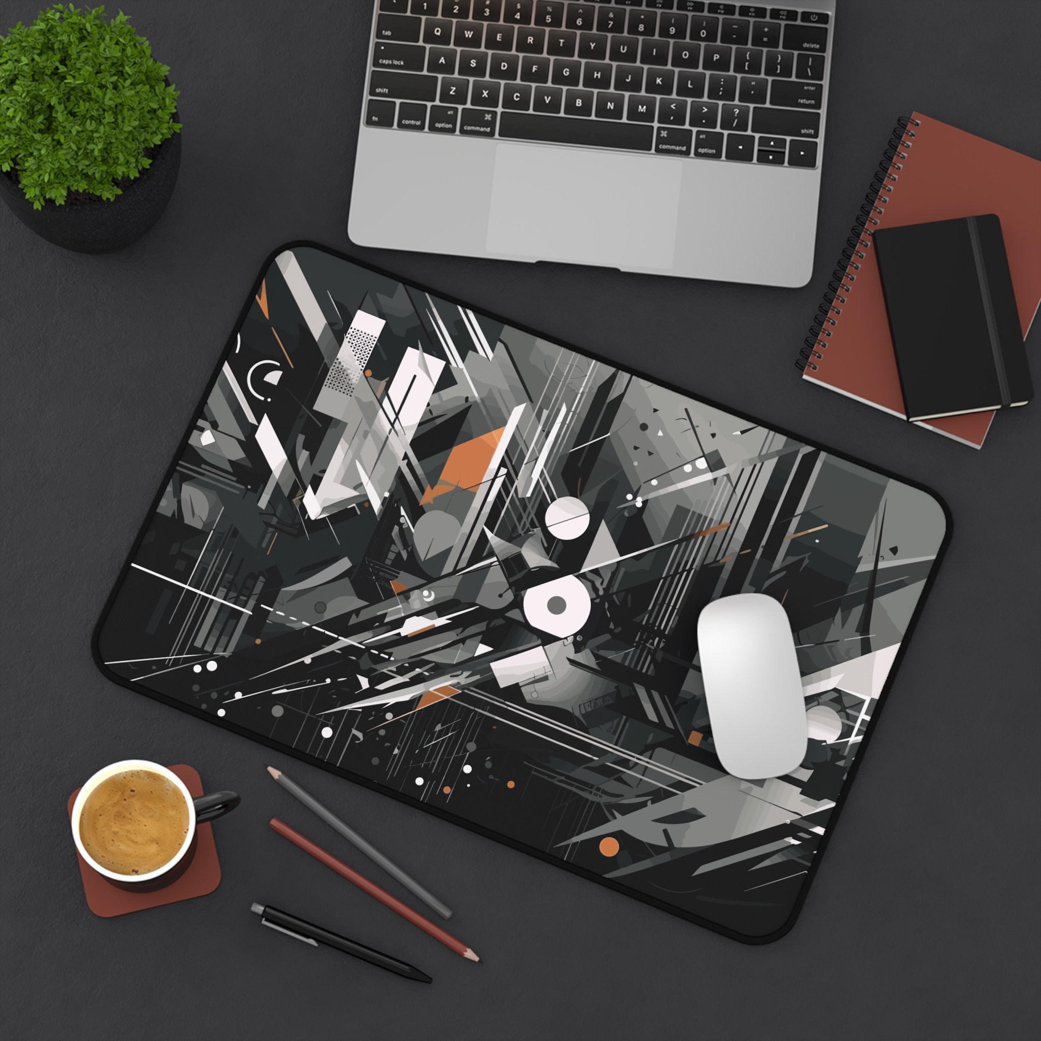 Abstract Desk Mat, Black and Gray Mouse Pad XXL, Keyboard Laptop Large ...
