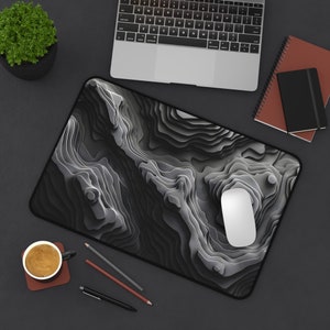 Gray Topography Desk Mat, Grayscale Mouse Pad XXL, Anti-slip Minimalist ...