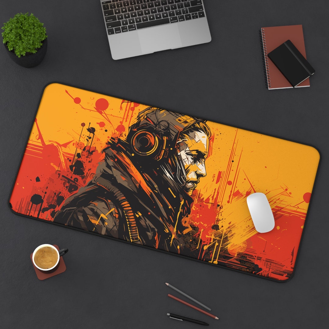 Cyberpunk Character Desk Mat, Red and Yellow Mouse Pad XXL, Keyboard ...