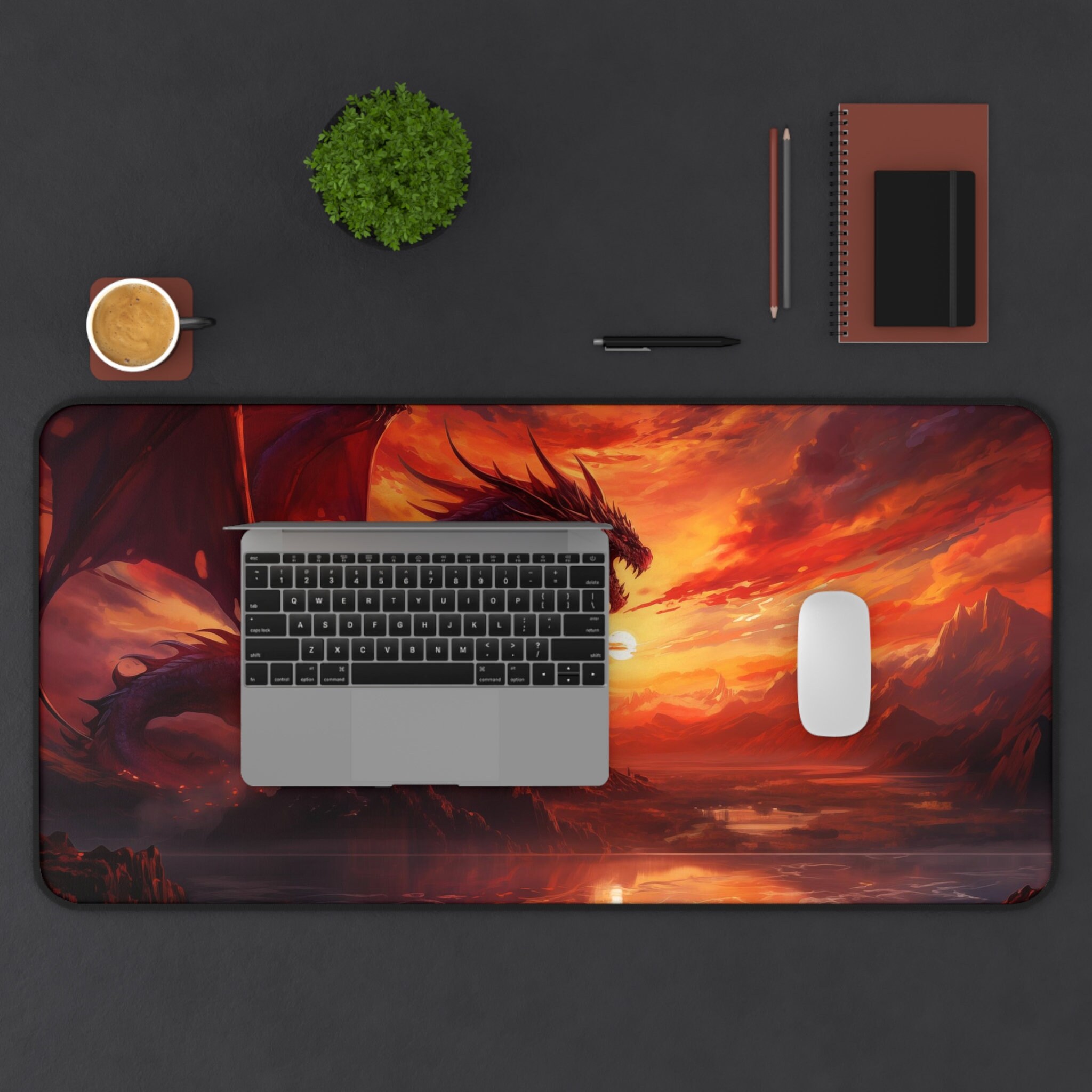 Majestic Dragon Desk Mat, Fantasy Landscape Mouse Pad XXL, Anti-slip ...