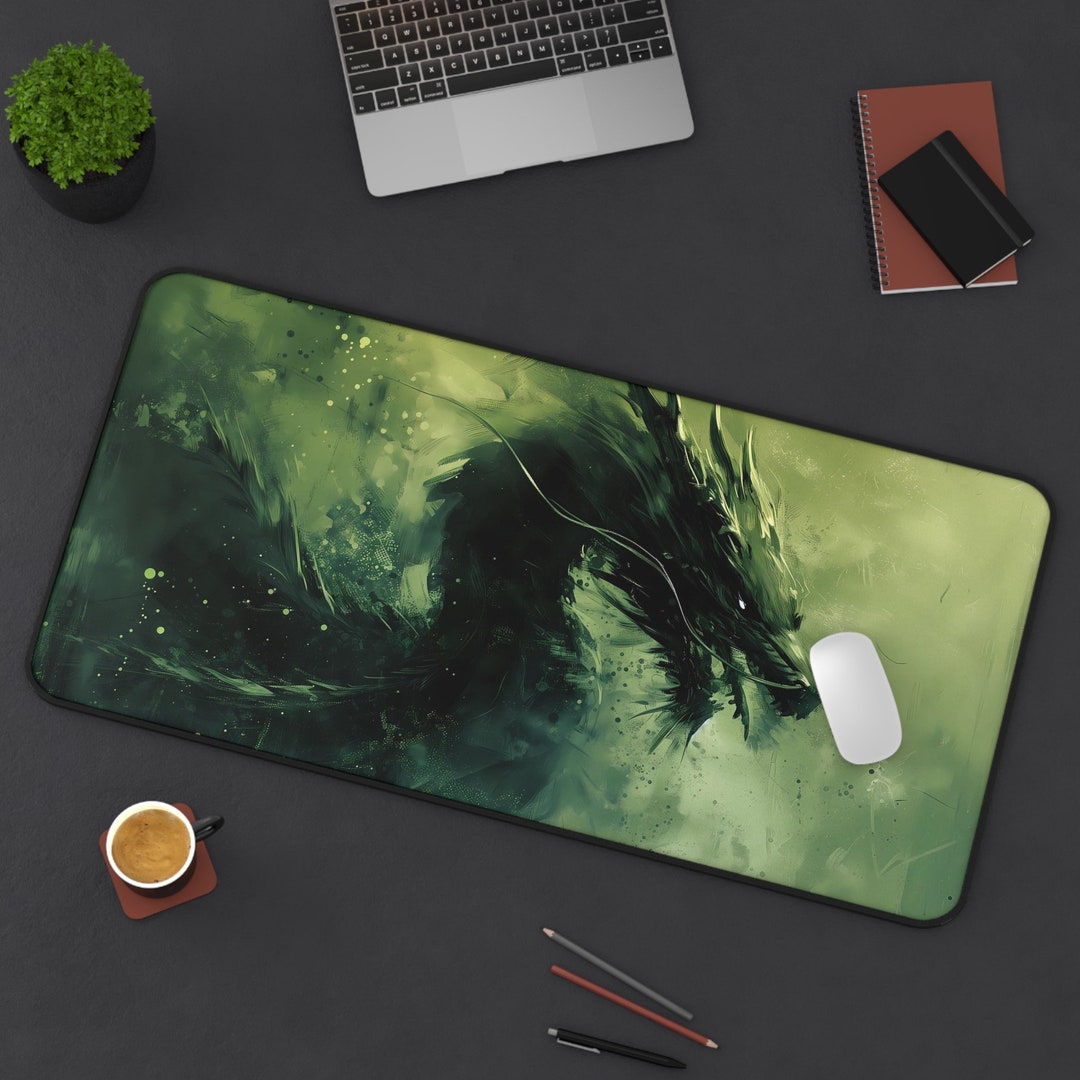 Japanese Dragon Desk Mat: Green Black Impressionist Gaming Mouse Pad - Etsy