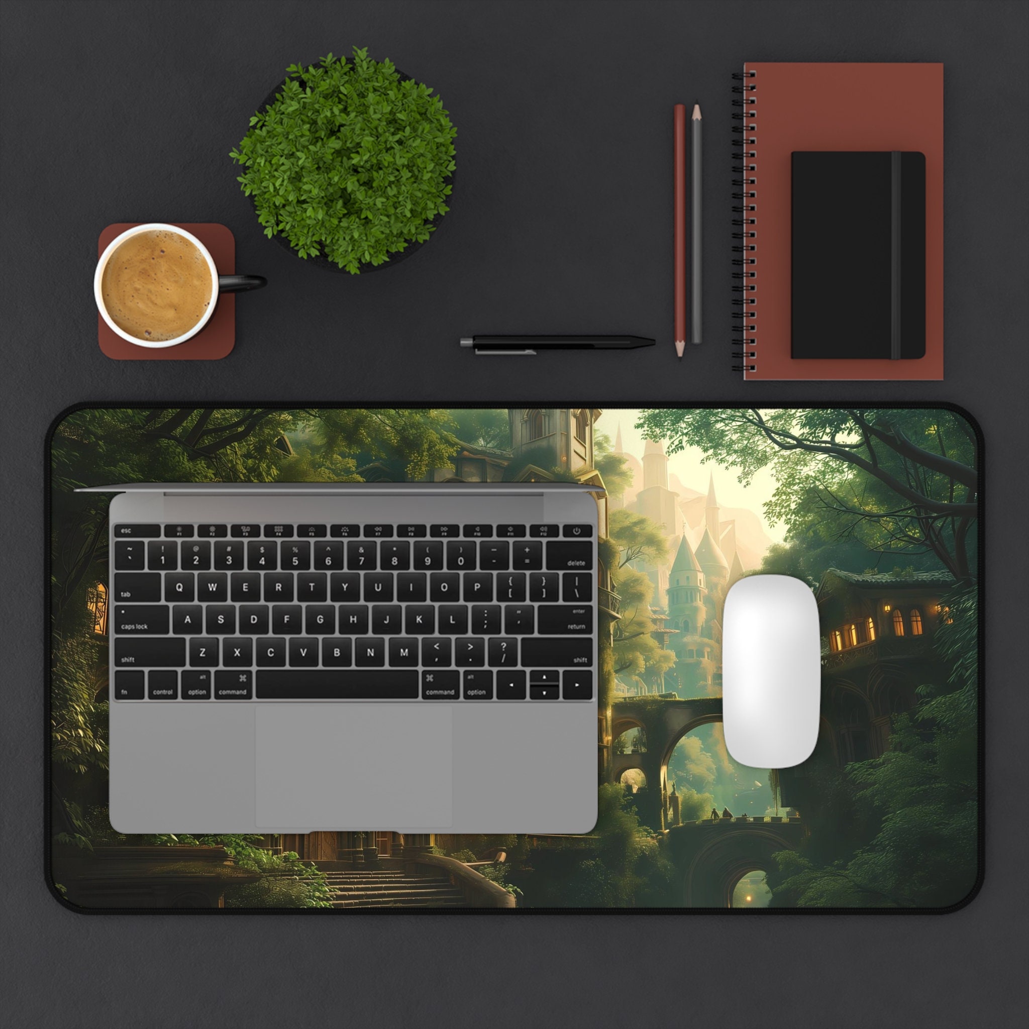 Woodland Realm Desk Mat, Kingdom of Elves Mouse Pad XXL, Anti-slip ...