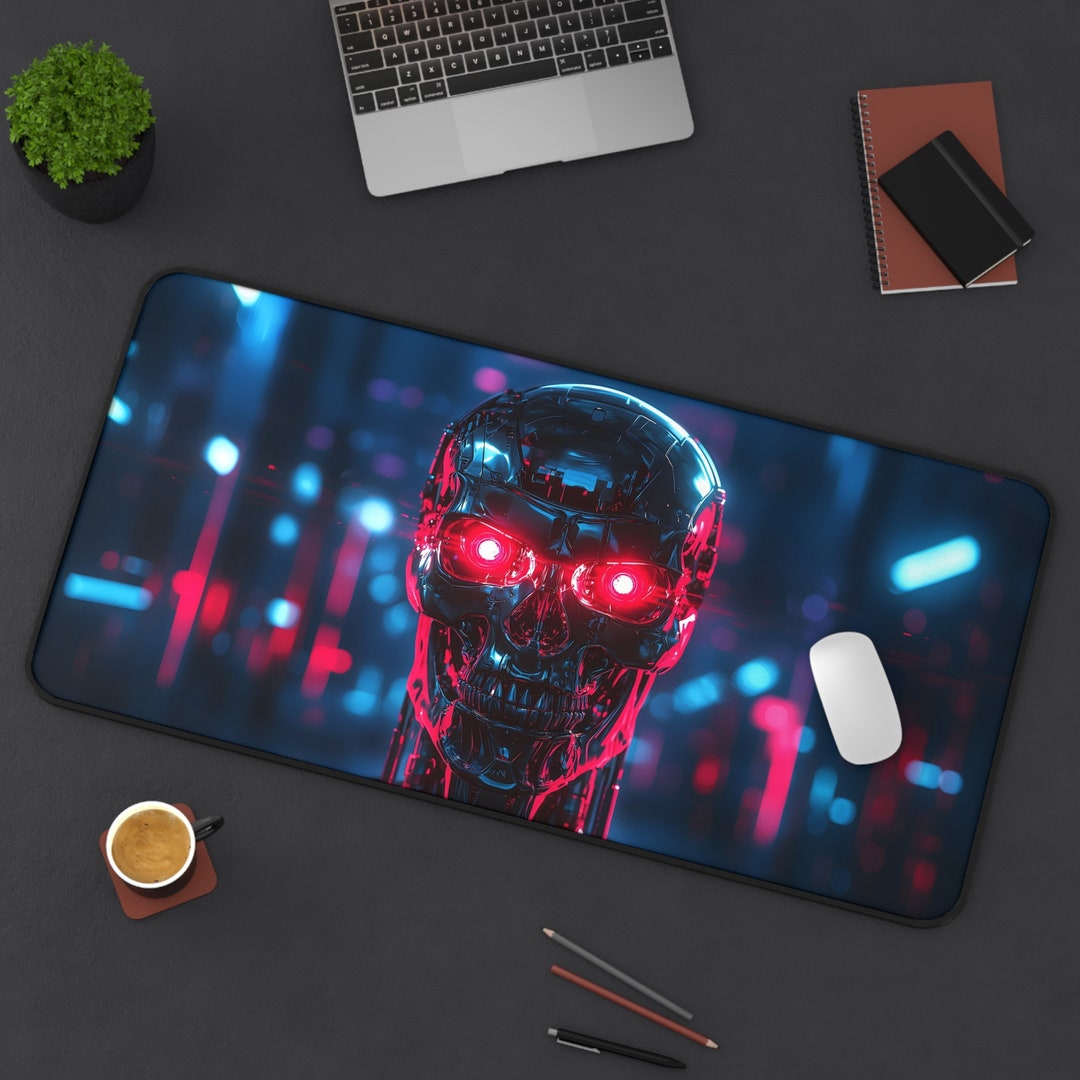 Sci-fi Robot Skull Desk Mat, Red Eyes AI Machine Mouse Pad XXL, Iconic ...