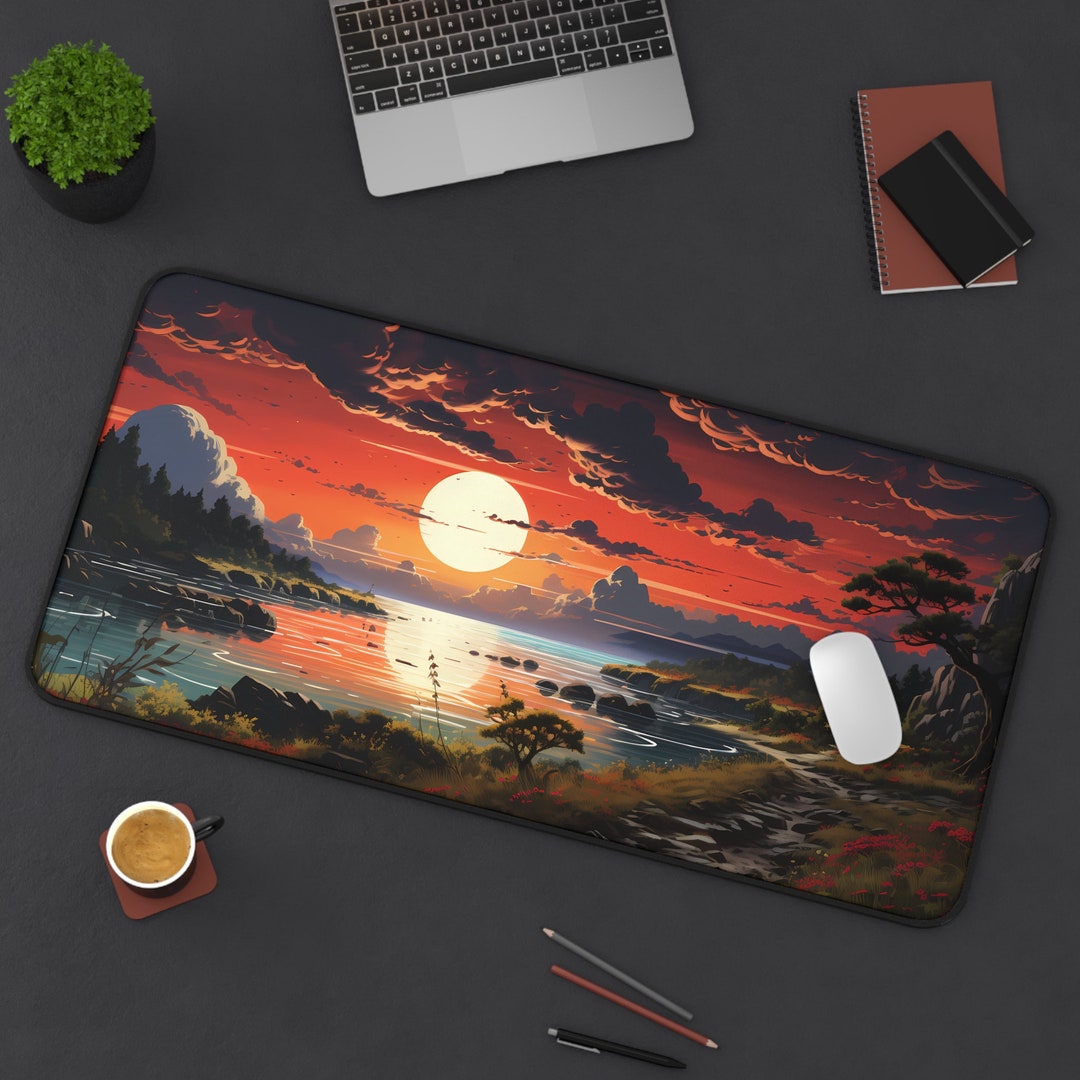 Anime Ghibli Scene Desk Mat XXL Mousepad | Japanese Sunset Landscape ...