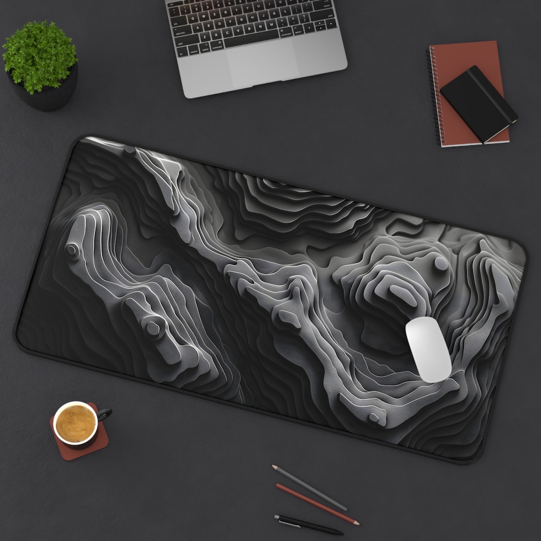 Gray Topography Desk Mat, Grayscale Mouse Pad XXL, Anti-slip Minimalist ...