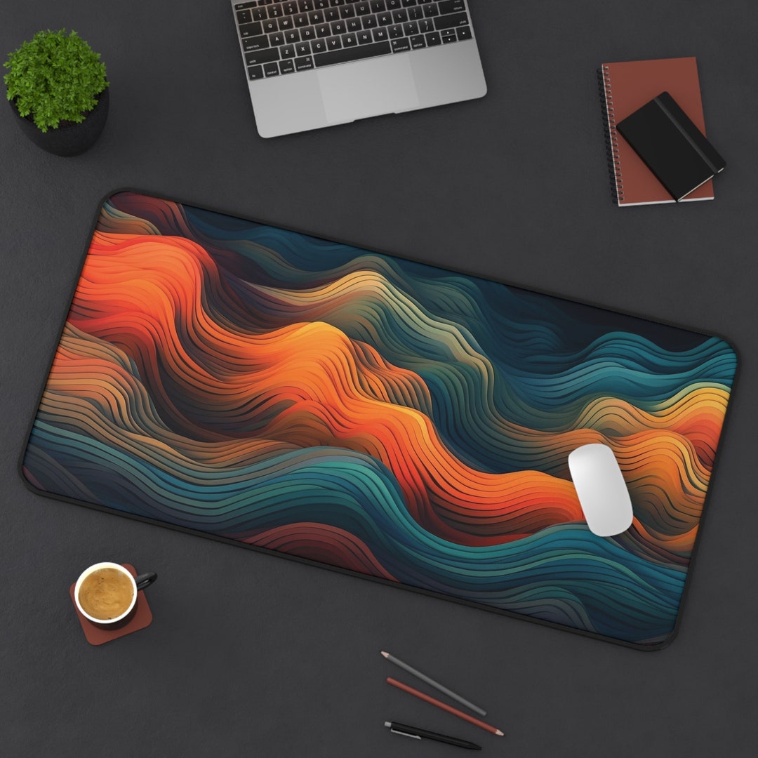 Retro Colors Desk Mat Gradient Waves XXL Mousepad Anti-slip Colorful ...