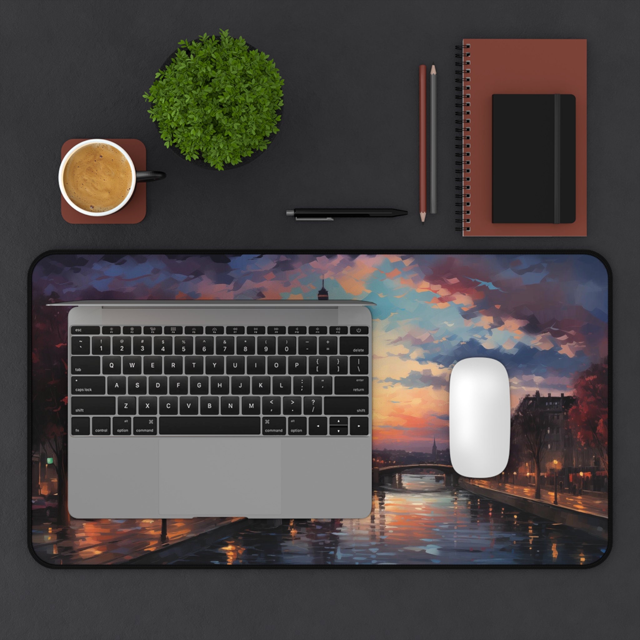 Paris Desk Mat, Eiffel Tower Seine River Mousepad XXL, City Landscape ...