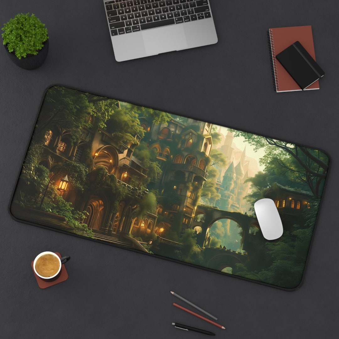 Woodland Realm Desk Mat, Kingdom of Elves Mouse Pad XXL, Anti-slip ...