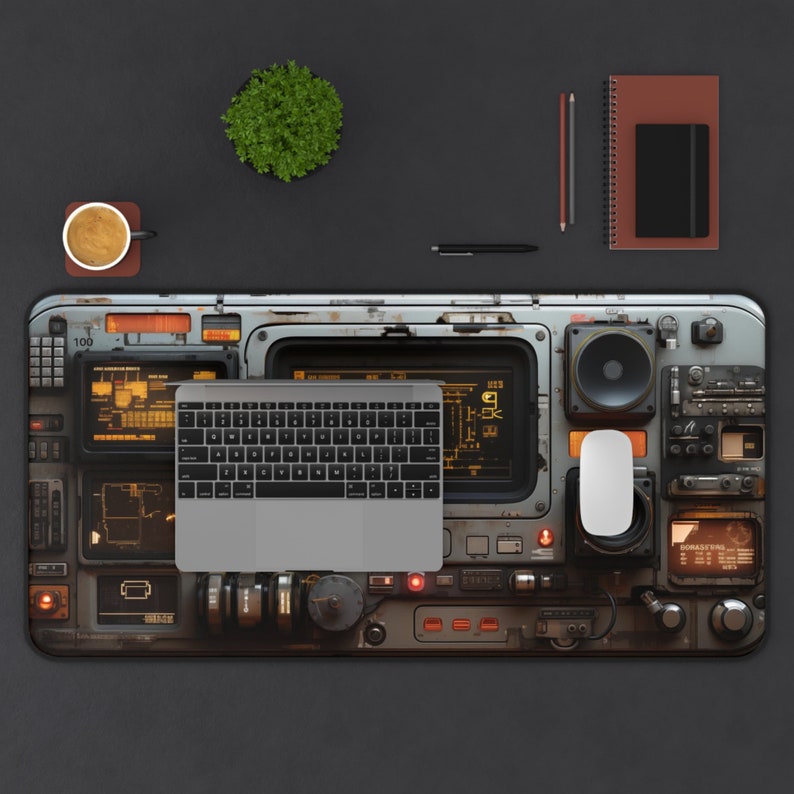Retro Futuristic Control Panel Desk Mat Computer Console XXL Mousepad ...