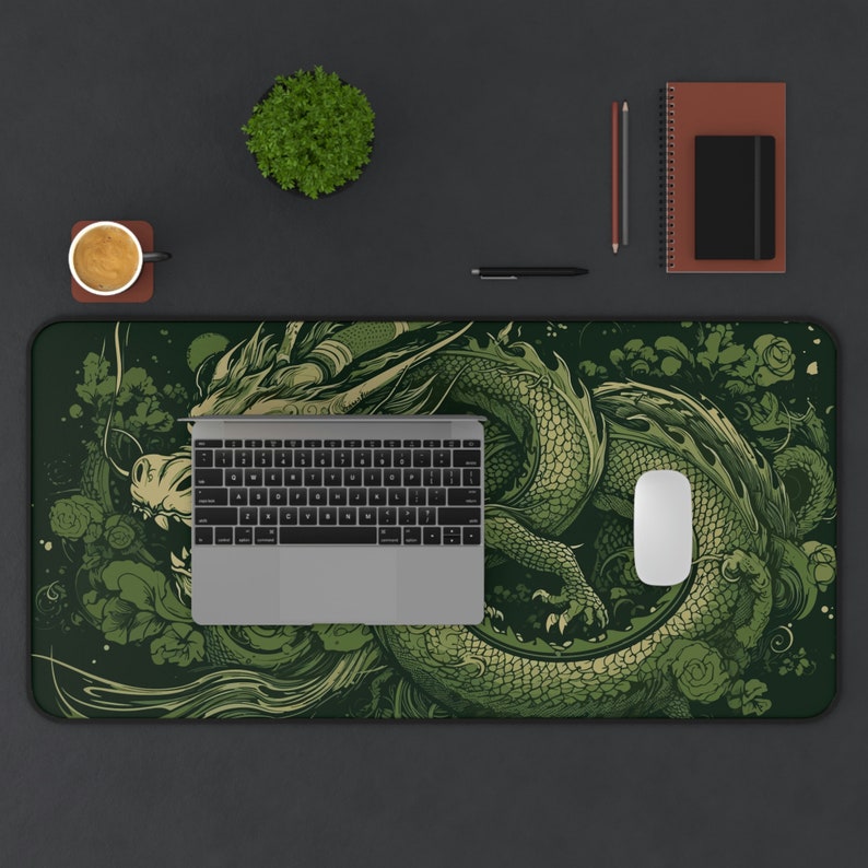 Japanese Green Dragon Anti-slip Desk Mat, XXL Mouse and Keyboard Laptop ...