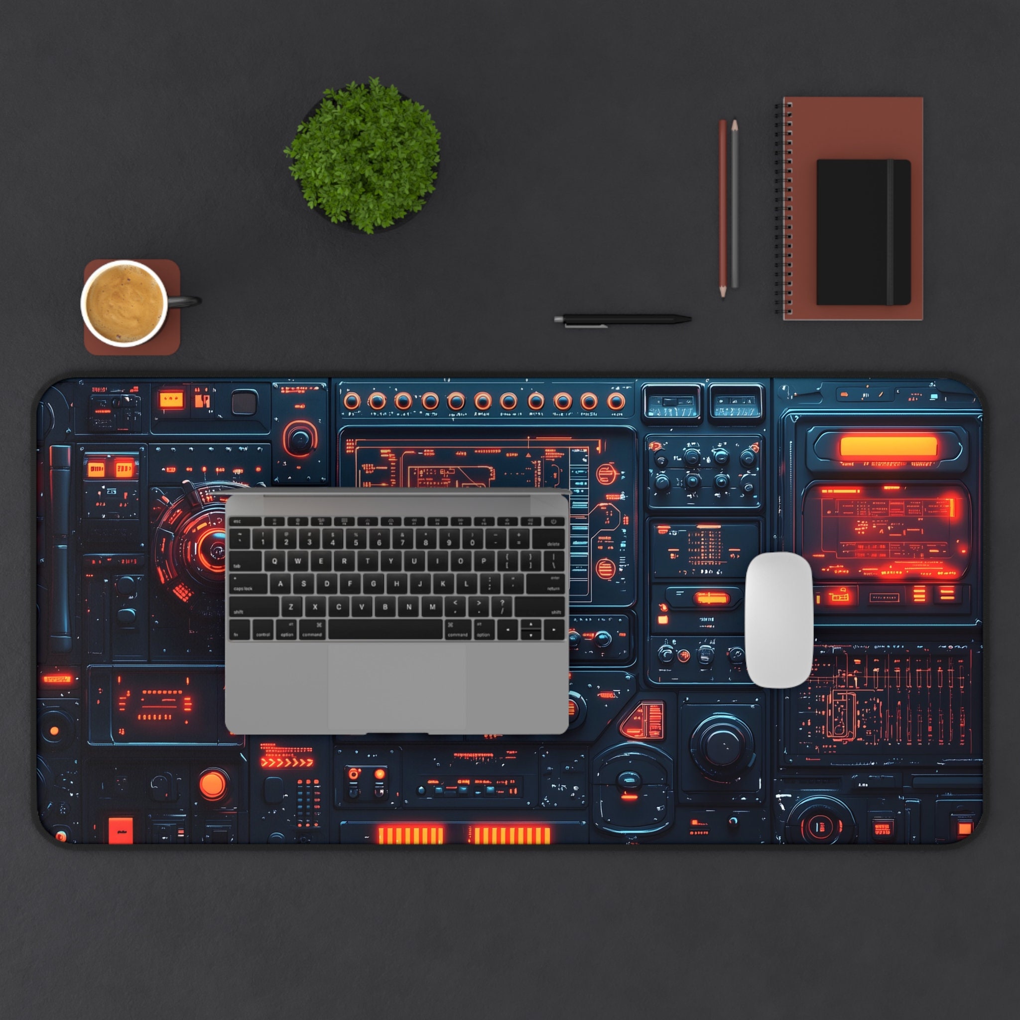 Retro Sci-fi Control Panel Desk Mat, Spaceship Controls Mouse Pad XXL ...