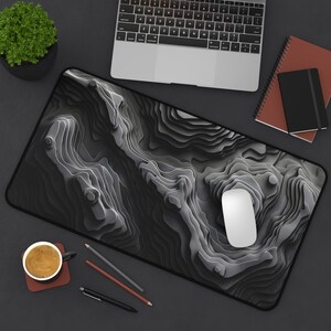 Gray Topography Desk Mat, Grayscale Mouse Pad XXL, Anti-slip Minimalist ...
