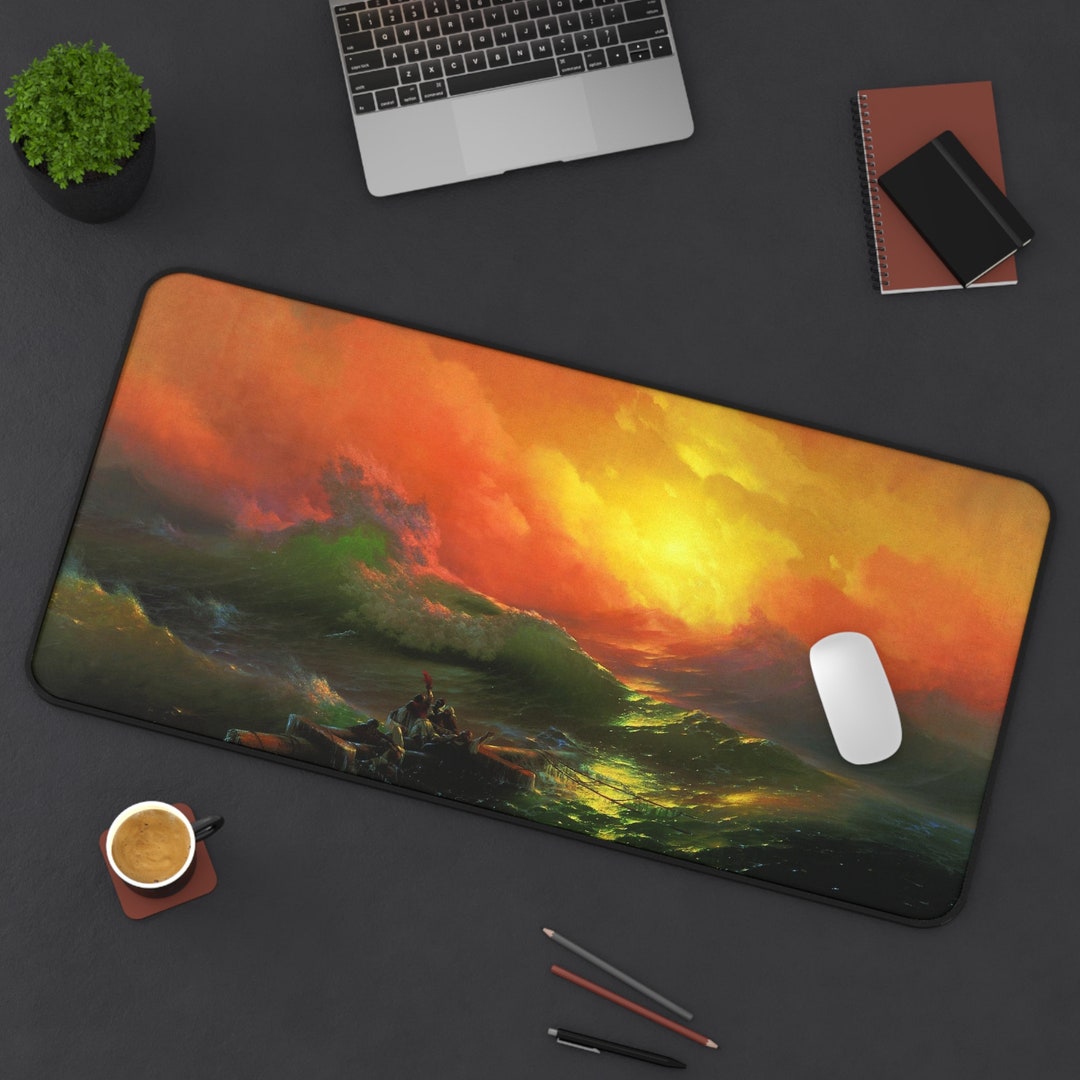 Ocean Waves Desk Mat: Seascape Shipwreck Painting, XXL Gaming Mousepad ...