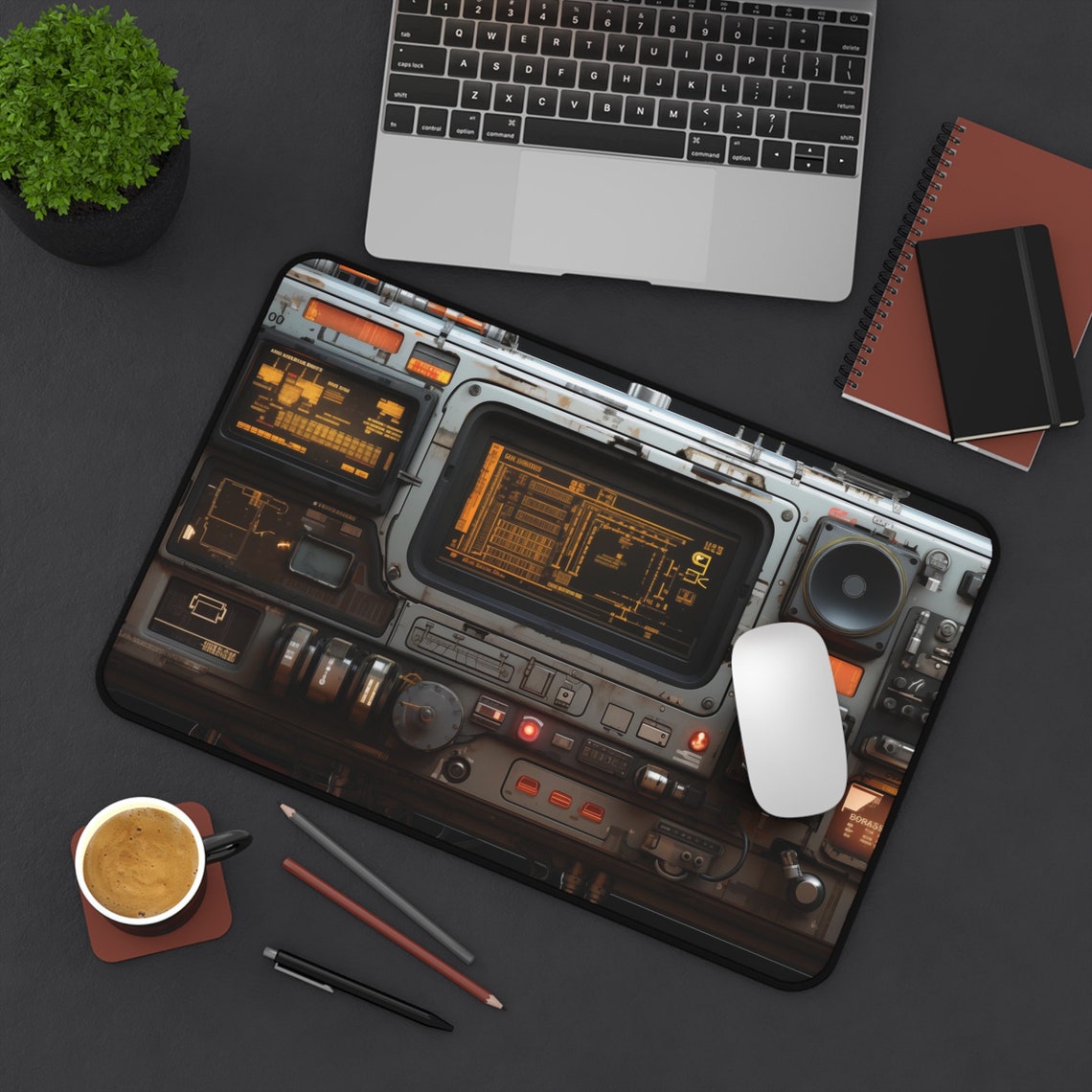 Retro Futuristic Control Panel Desk Mat Computer Console XXL Mousepad ...