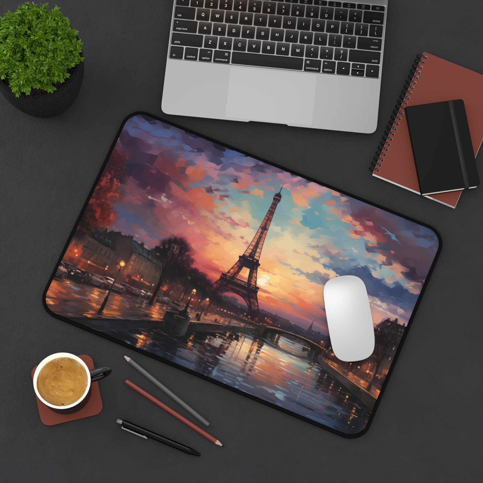 Paris Desk Mat, Eiffel Tower Seine River Mousepad XXL, City Landscape ...