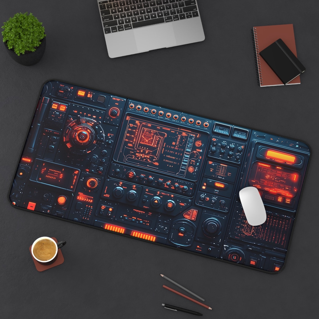 Retro Sci-fi Control Panel Desk Mat, Spaceship Controls Mouse Pad XXL ...