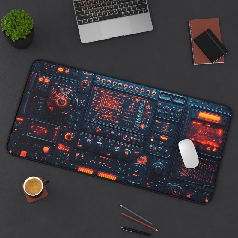 Retro Sci-fi Control Panel Desk Mat, Spaceship Controls Mouse Pad XXL ...