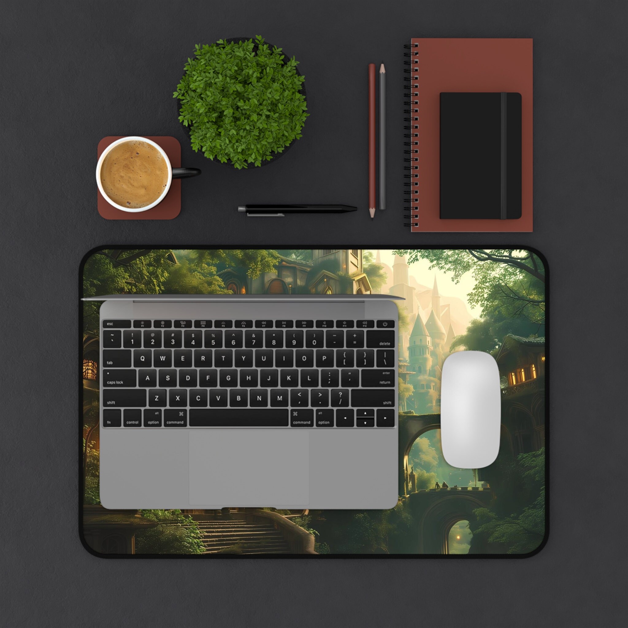 Woodland Realm Desk Mat, Kingdom of Elves Mouse Pad XXL, Anti-slip ...