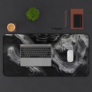 Gray Topography Desk Mat, Grayscale Mouse Pad XXL, Anti-slip Minimalist ...
