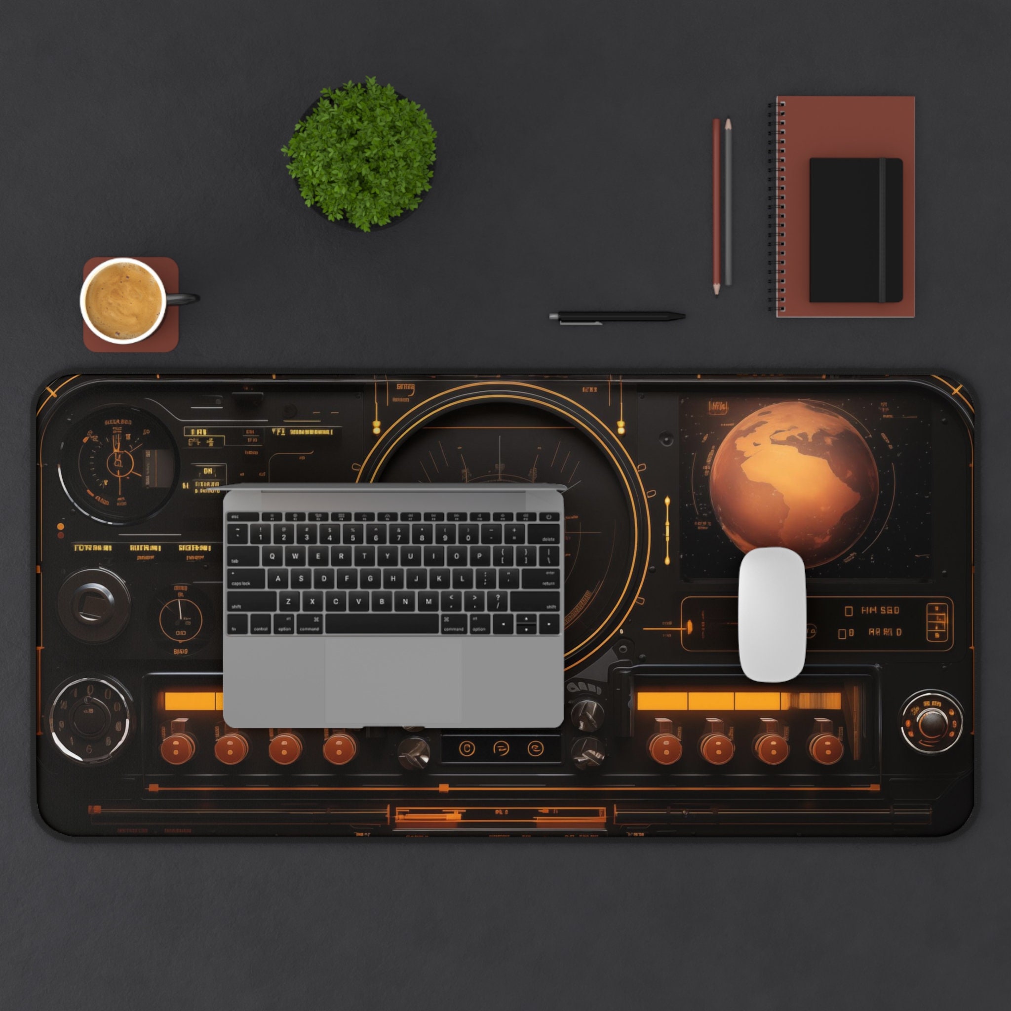 Retro Futuristic Desk Mat, Spacecraft Control Panel Mouse Pad XXL, Anti ...