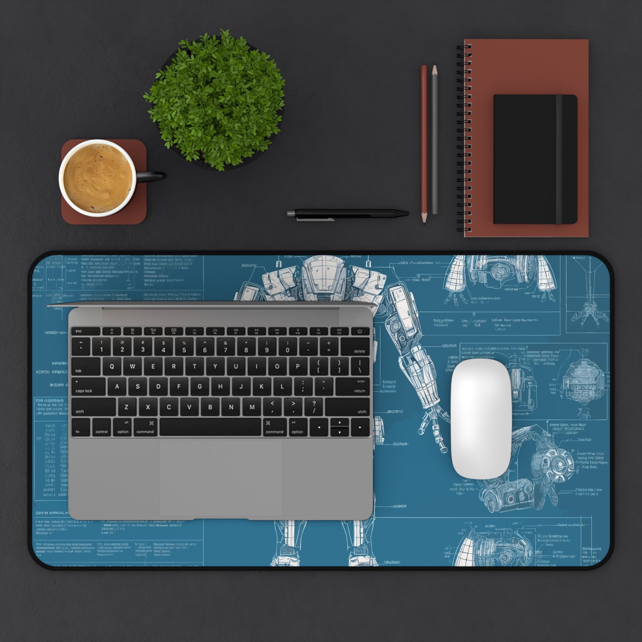 Robot Blueprint Desk Mat, Schematics Mouse Pad XXL, Anti-slip Blue ...