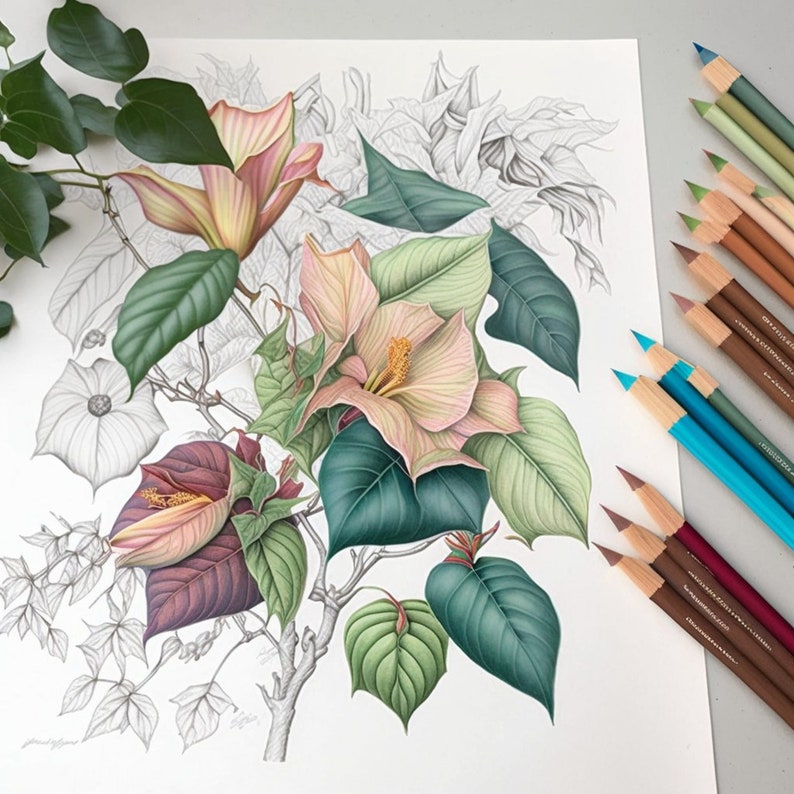 Botanical Coloring Page | Floral Coloring Page | 10 Printable Coloring ...