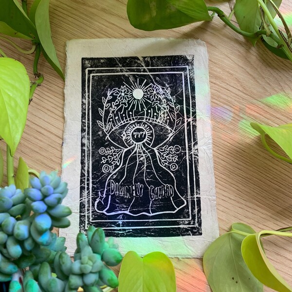 Linocut Angel Art - Etsy