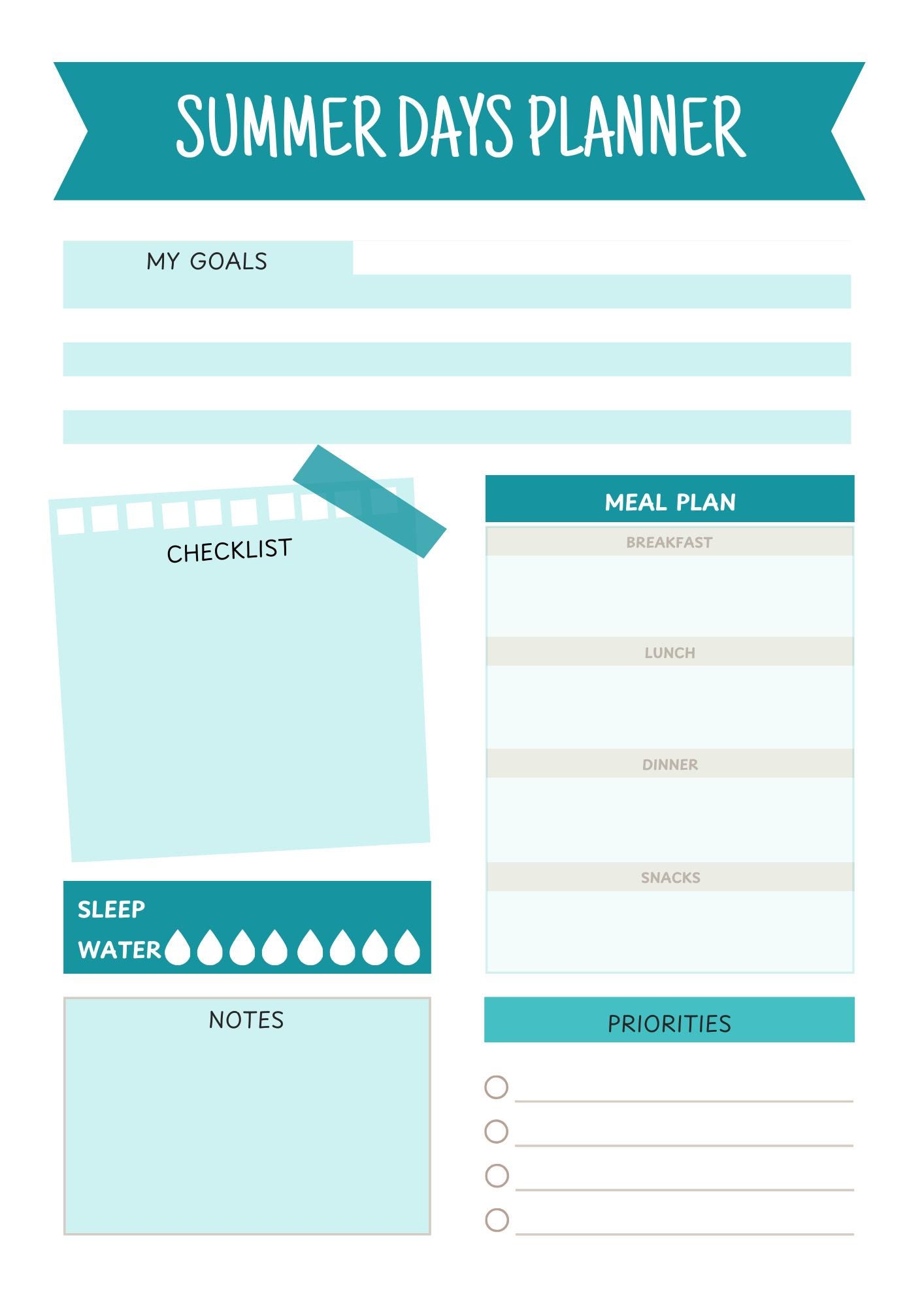 Kids Summer Planner Printable – Fun Activity Journal, Goal Tracker ...