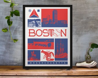 Boston Poster / Acorn Street / Vintage City Poster / Retro - Etsy