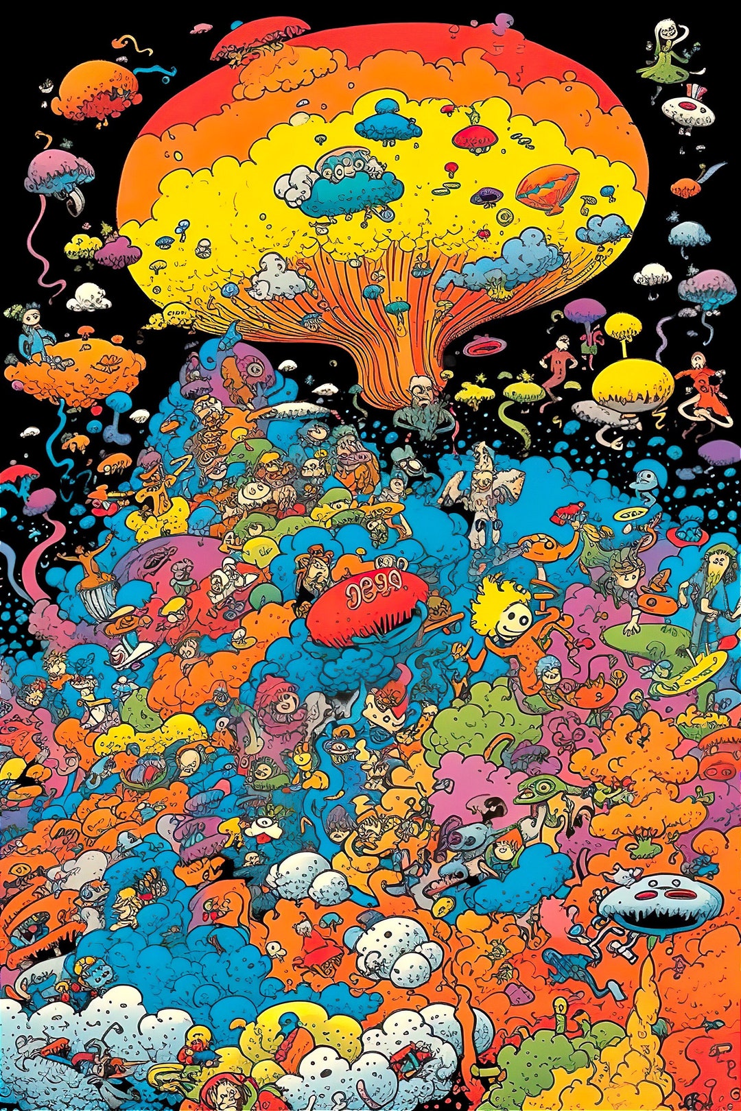 Psychedelic Print, Trippy Shroom Poster, Trippy Kids Art, Digital Art ...