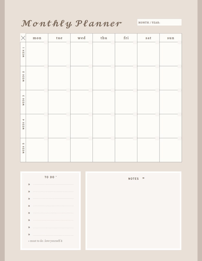 Digital Printable Fillable Monthly Planner Undated PDF - Etsy