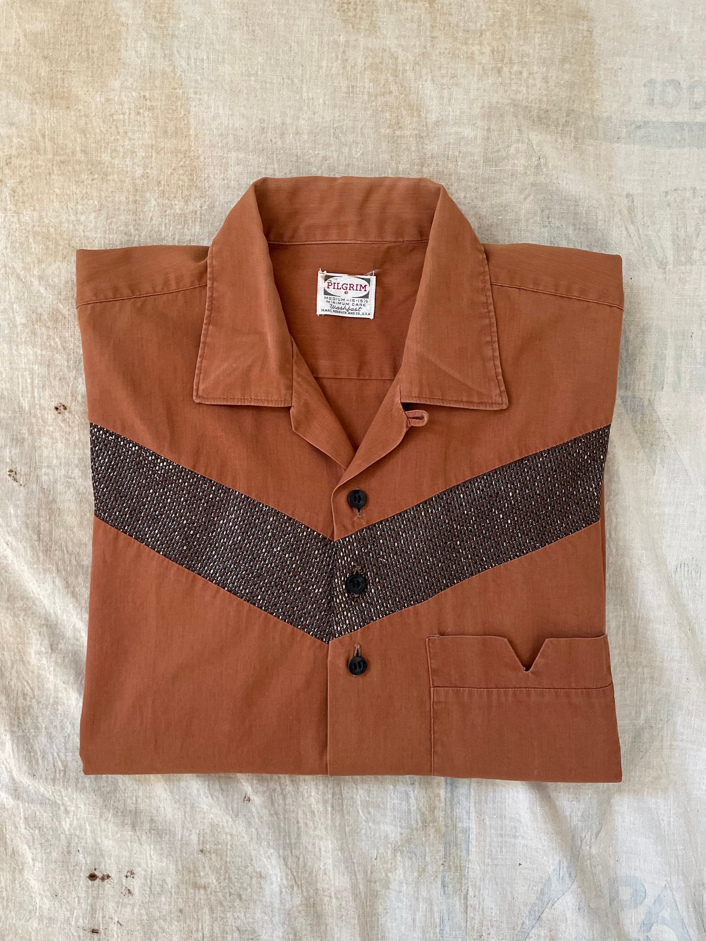 Vintage 1950s Pilgram Loop Collar Shirt W/ Metallic Detail Sears ...