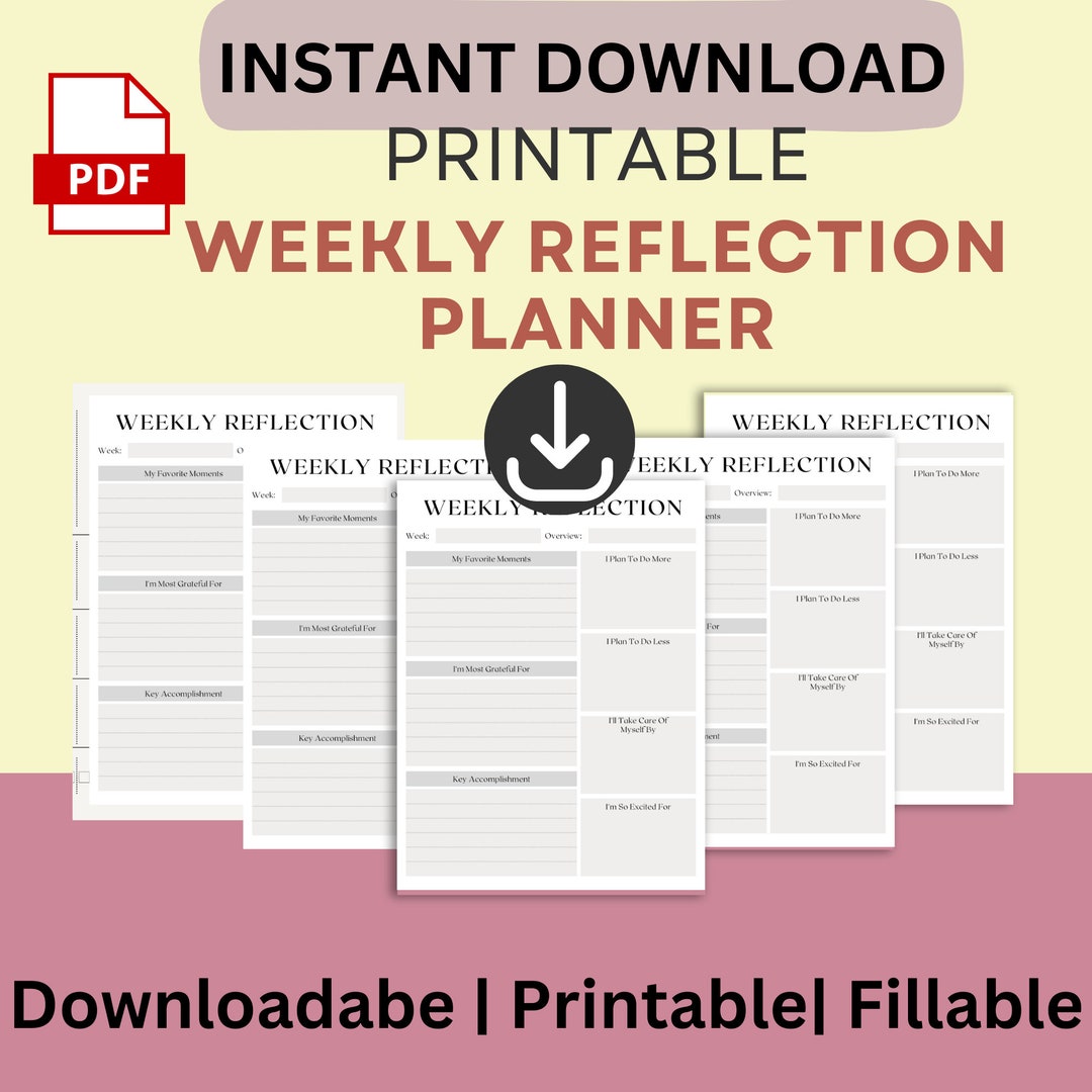 Printable Weekly Reflection Planner, 2023 Digital Planner, Stationery ...