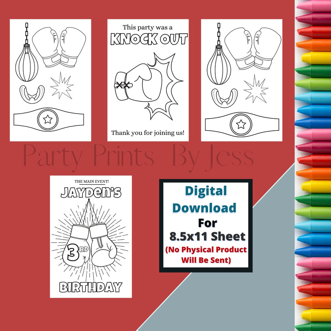 Custom Boxing Boxer Sports Party Favors Coloring Sheets Digital ...