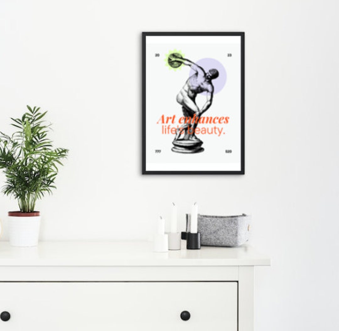 Neon Colorful Ancient Statue Motivational Wall Art Canvas Print ...