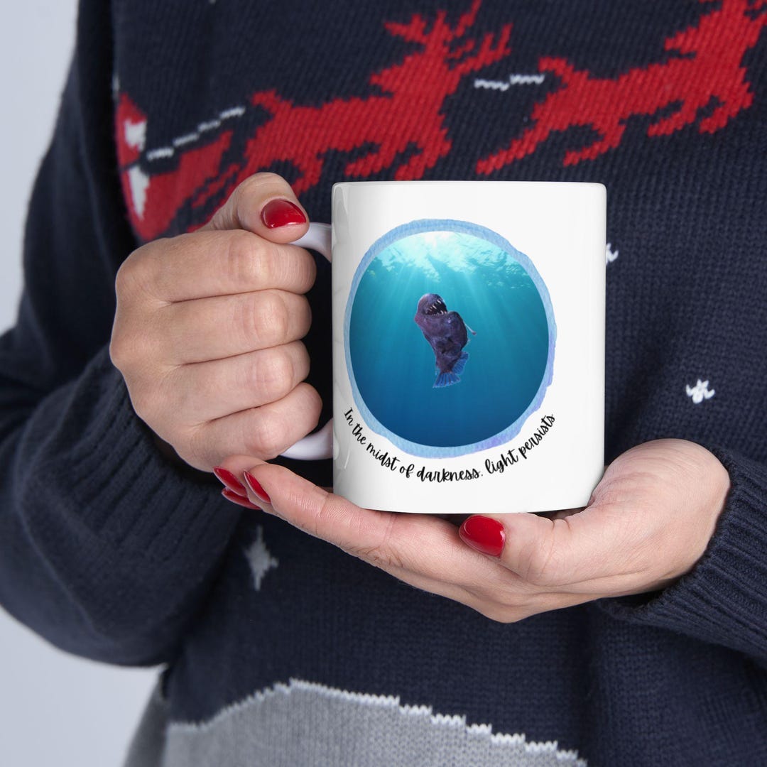 Angler Fish Ceramic Mug - Deep Sea Creature Cup, Black Sea Devil 11oz ...