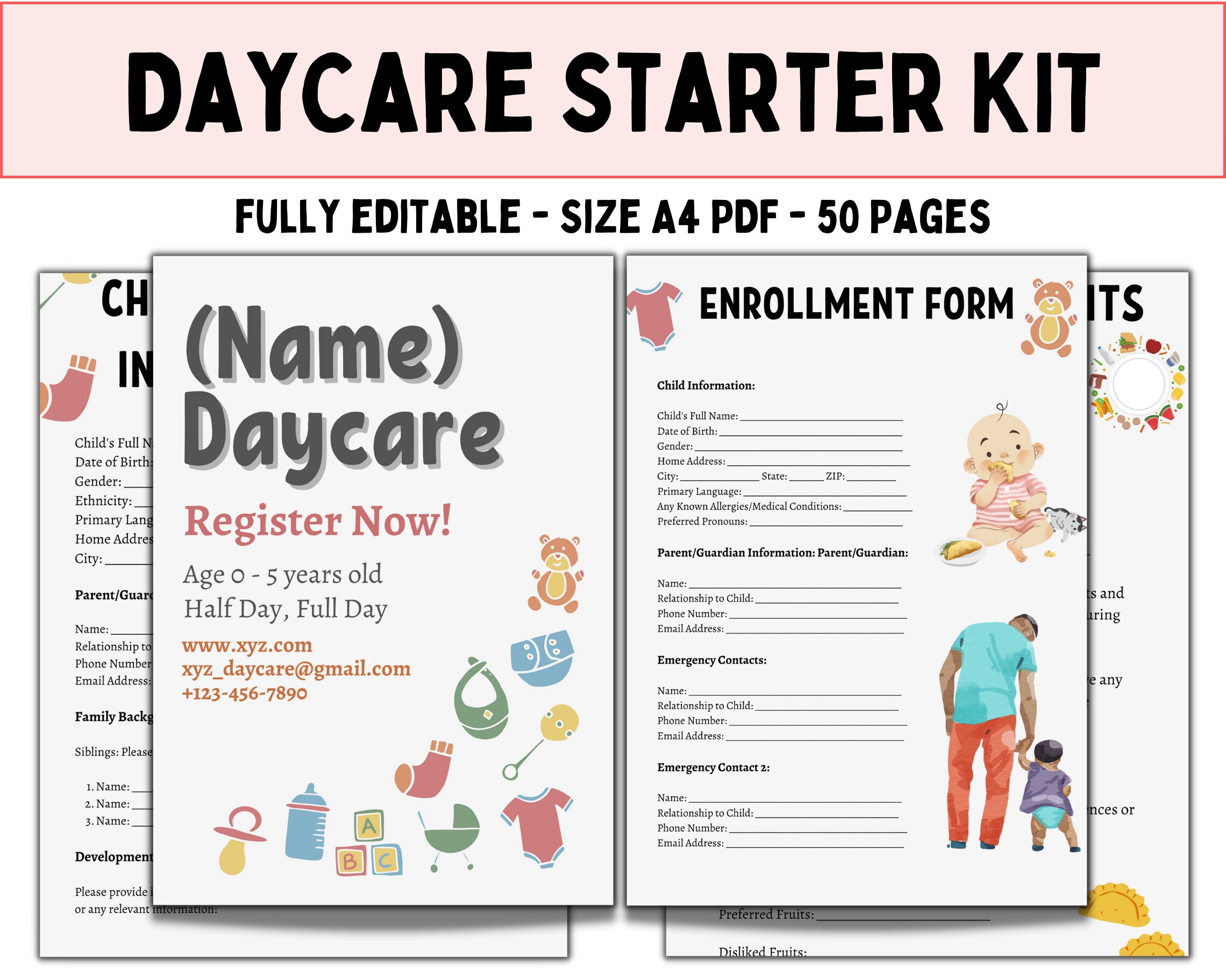 Daycare Forms, Daycare Contract, Daycare Starter Kit, Childcare Forms ...