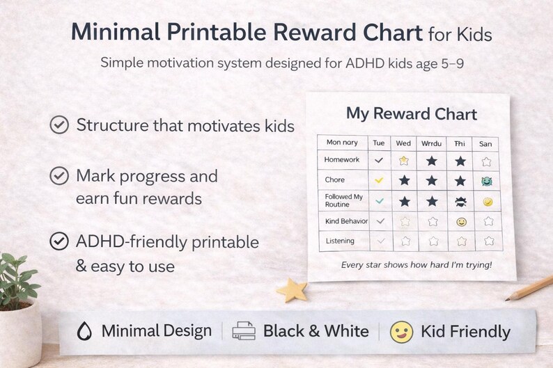 ADHD Kids Reward Chart Printable | Behavior Motivation Tracker (digital ...