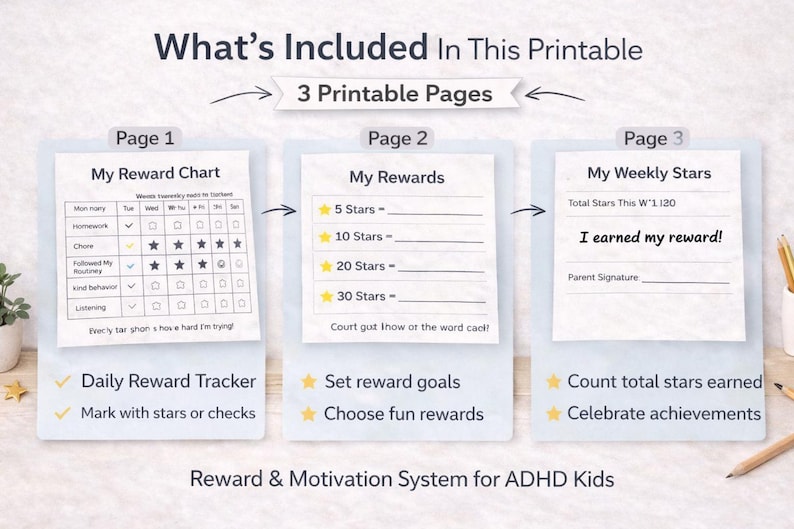 ADHD Kids Reward Chart Printable | Behavior Motivation Tracker (digital ...