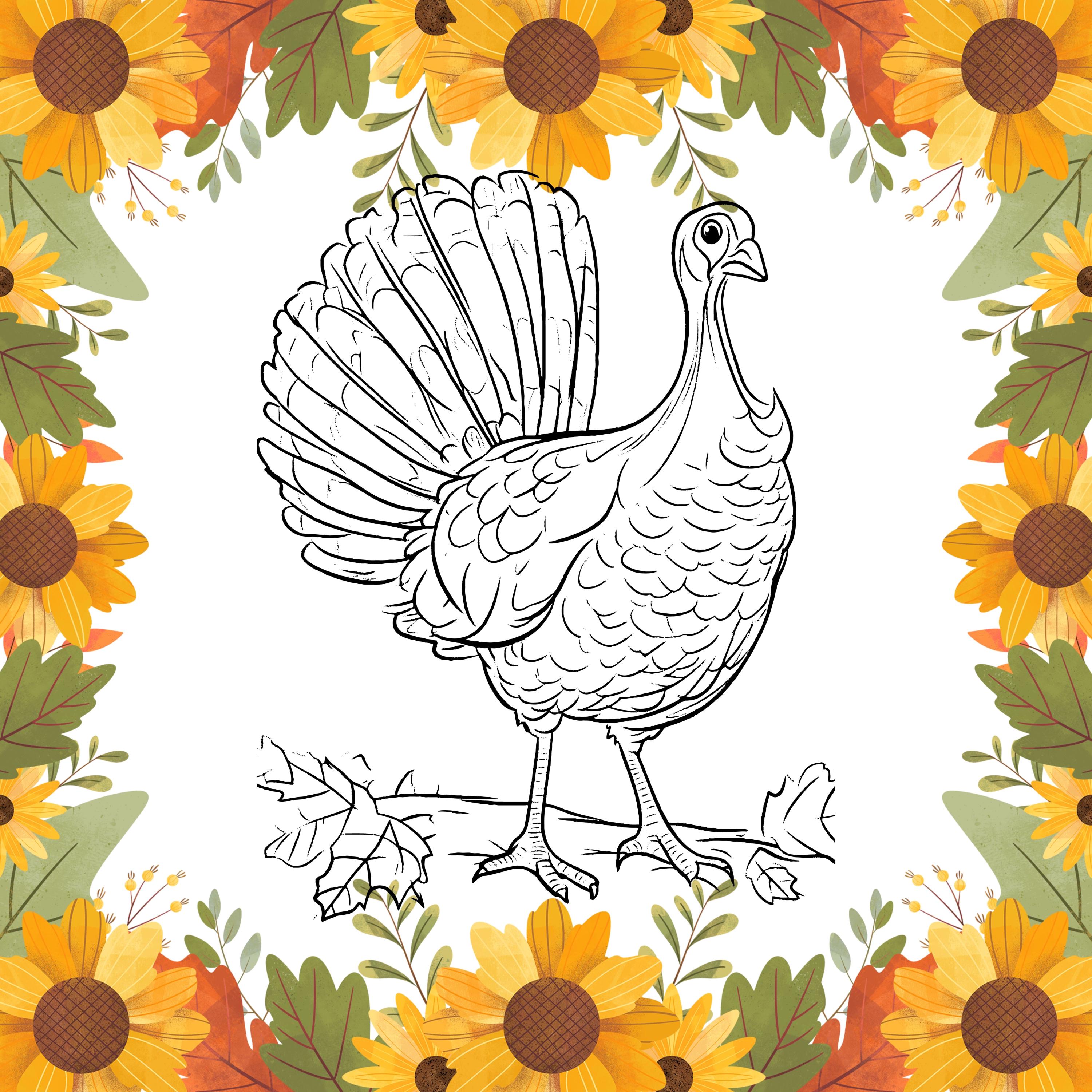 Festive Fall Turkey Coloring Page Download - Etsy