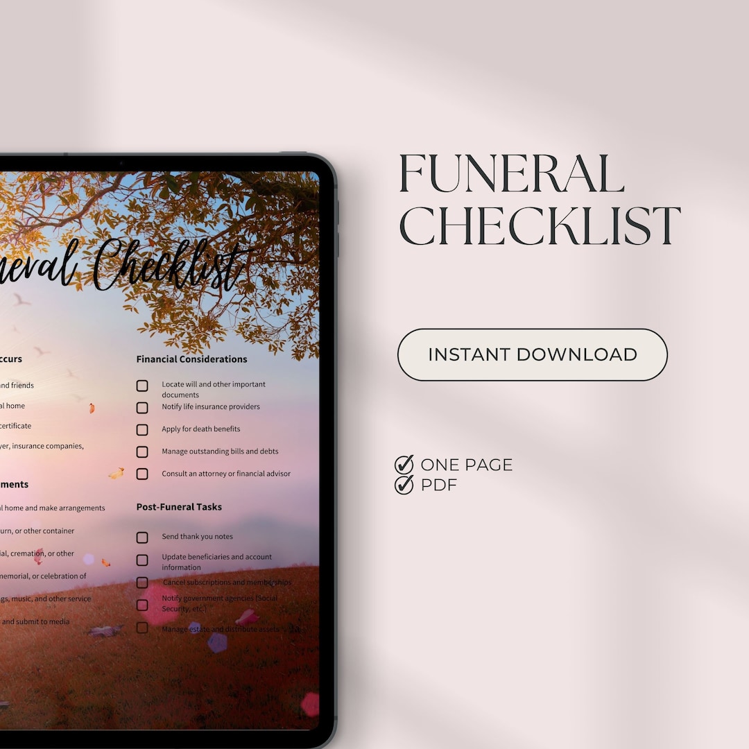 Downloadable Funeral Checklist: Simplify Arrangements Instantly - Etsy