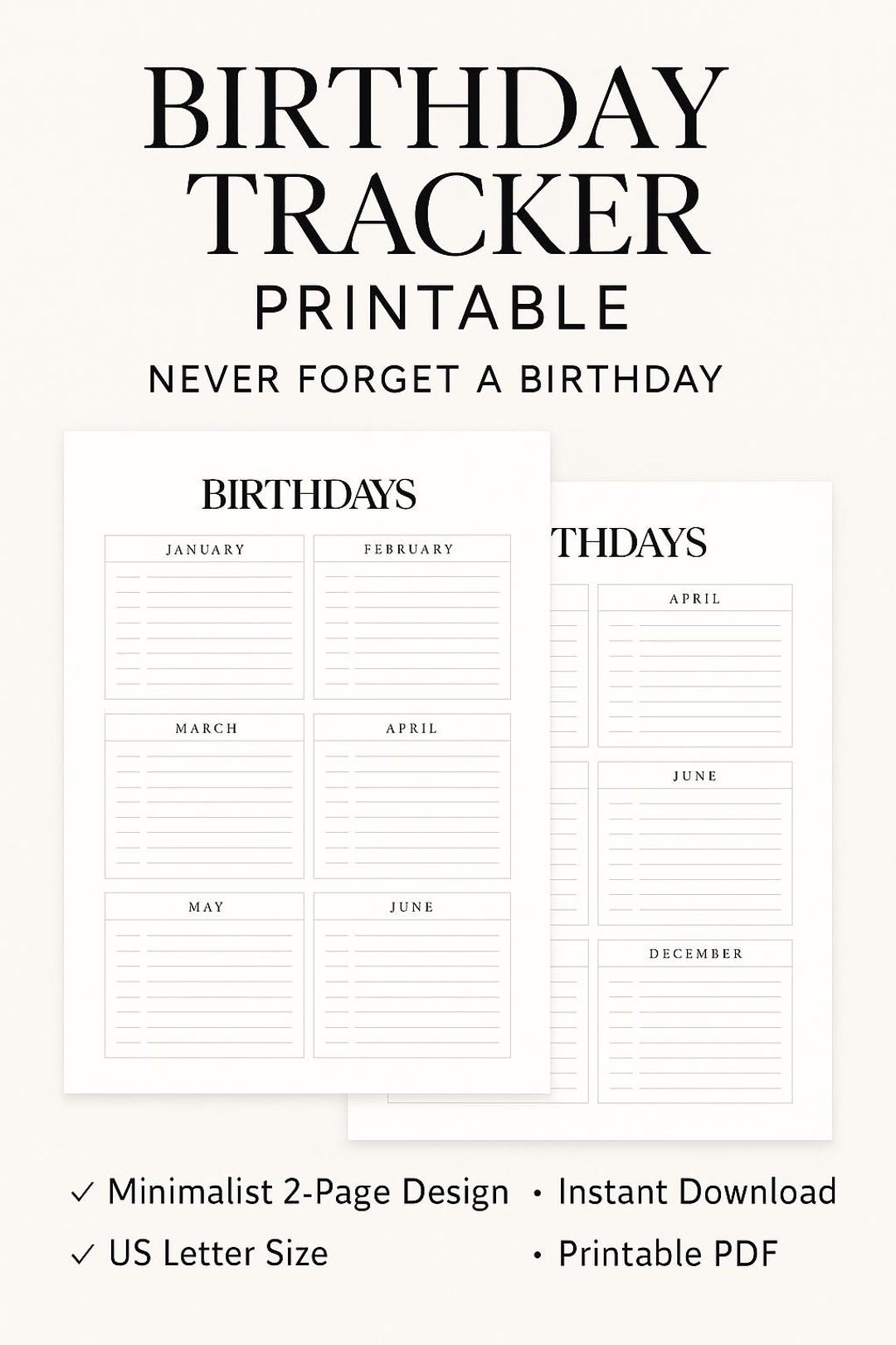 Birthday Tracker Printable | Birthday Calendar | Never Forget a ...