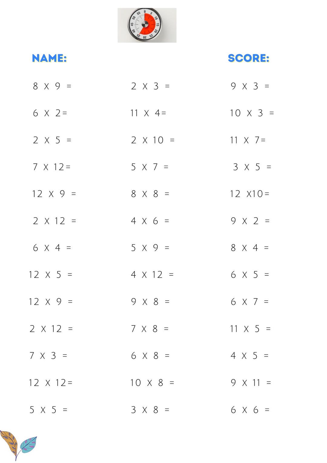 Times Table Worksheets|practice Multiplication Worksheets|times Table ...