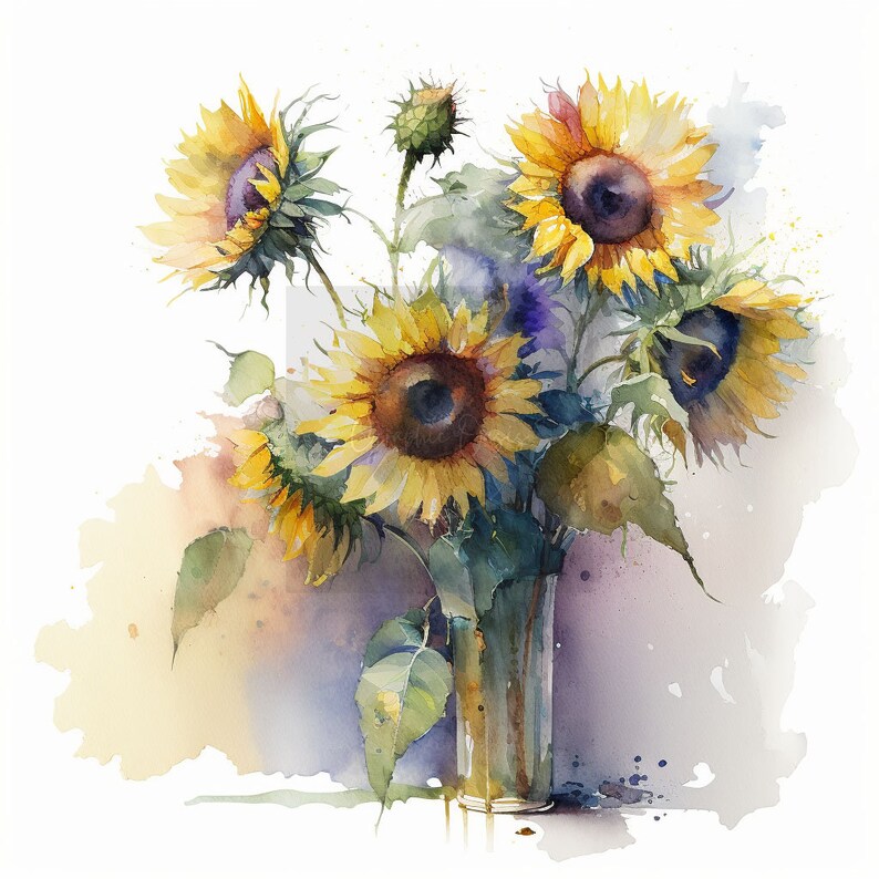 Watercolor Sunflowers Clipart, Sunflower Floral Bouquets, 40 PNG ...