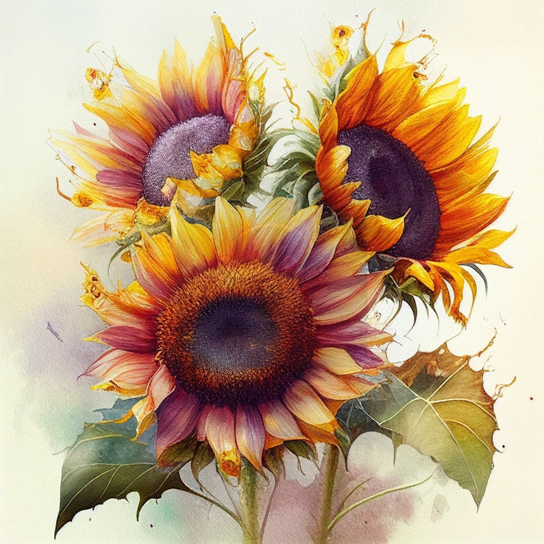Watercolor Sunflowers Clipart, Sunflower Floral Bouquets, 40 PNG ...