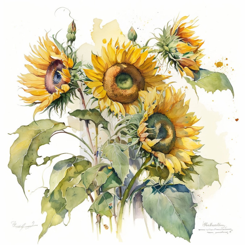 Watercolor Sunflowers Clipart, Sunflower Floral Bouquets, 40 PNG ...