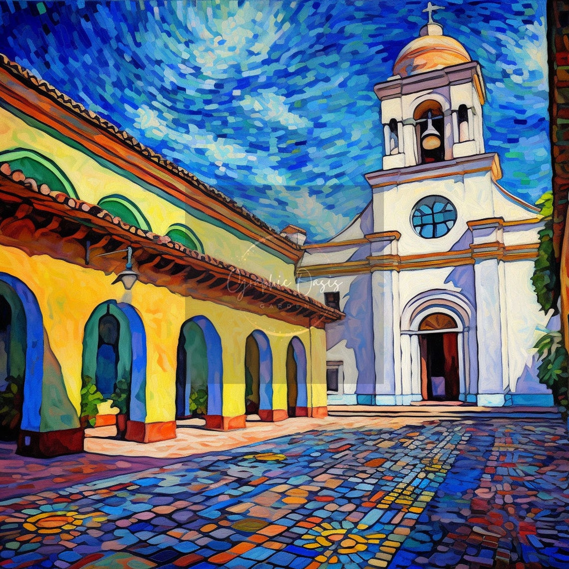 Antigua Guatemala Clipart, 50 Png, Van Gogh Style, Guatemala Art Print ...