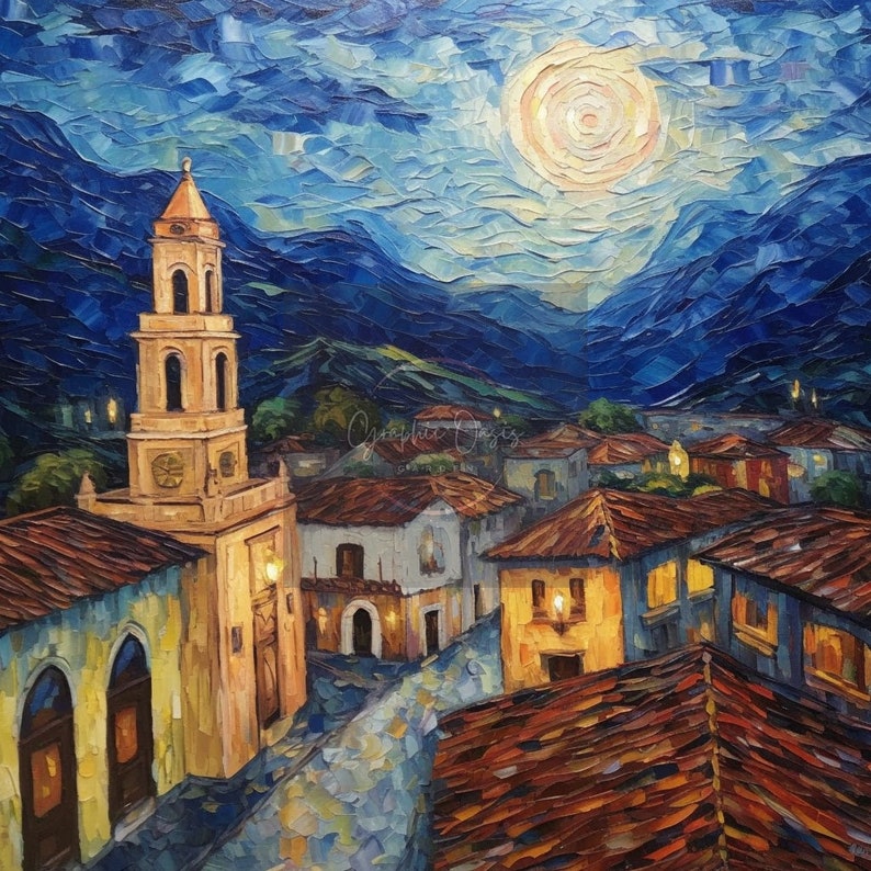 Antigua Guatemala Clipart, 50 Png, Van Gogh Style, Guatemala Art Print ...