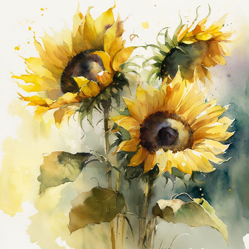 Watercolor Sunflowers Clipart, Sunflower Floral Bouquets, 40 PNG ...